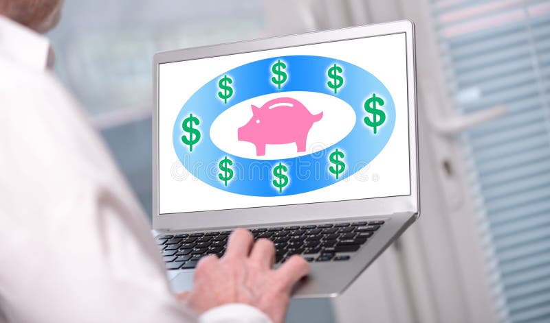 Saving Money Concept on a Laptop Screen Stock Photo - Image of ...