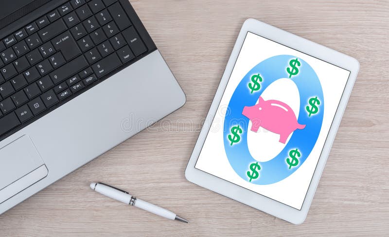 Saving Money Concept on a Digital Tablet Stock Image - Image of dollar ...