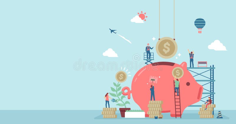 Saving Money Concept Vector Web Banner Illustration with Text Space ...