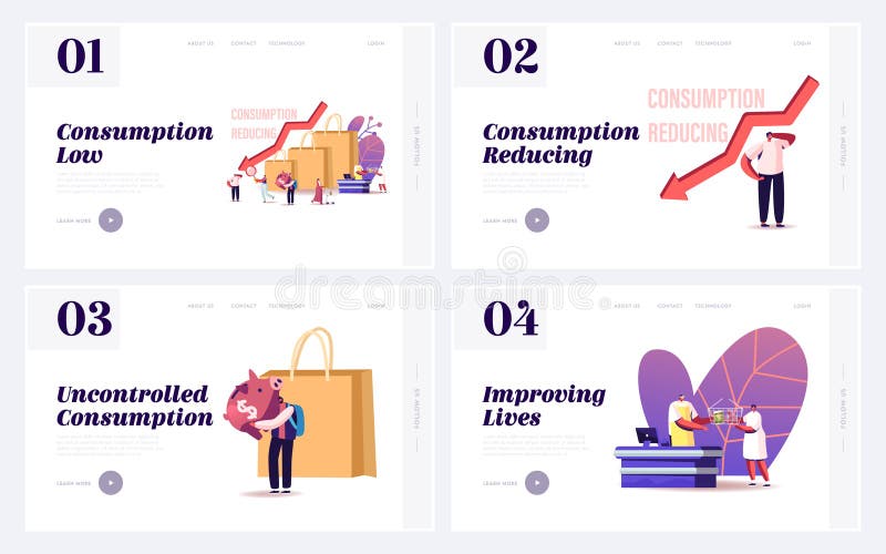 Saving Money Expenses Landing Page Template Set. Tiny Customer ...