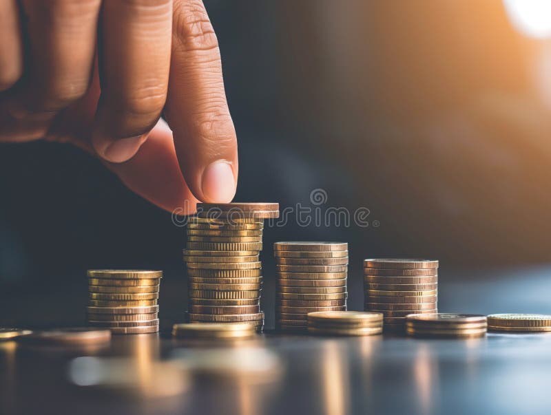 Saving Money Hand Putting Coins on Stack on Table, Concept Finance and ...