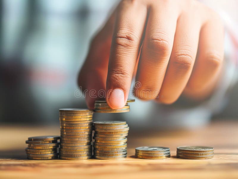 Saving Money Hand Putting Coins on Stack on Table, Concept Finance and ...