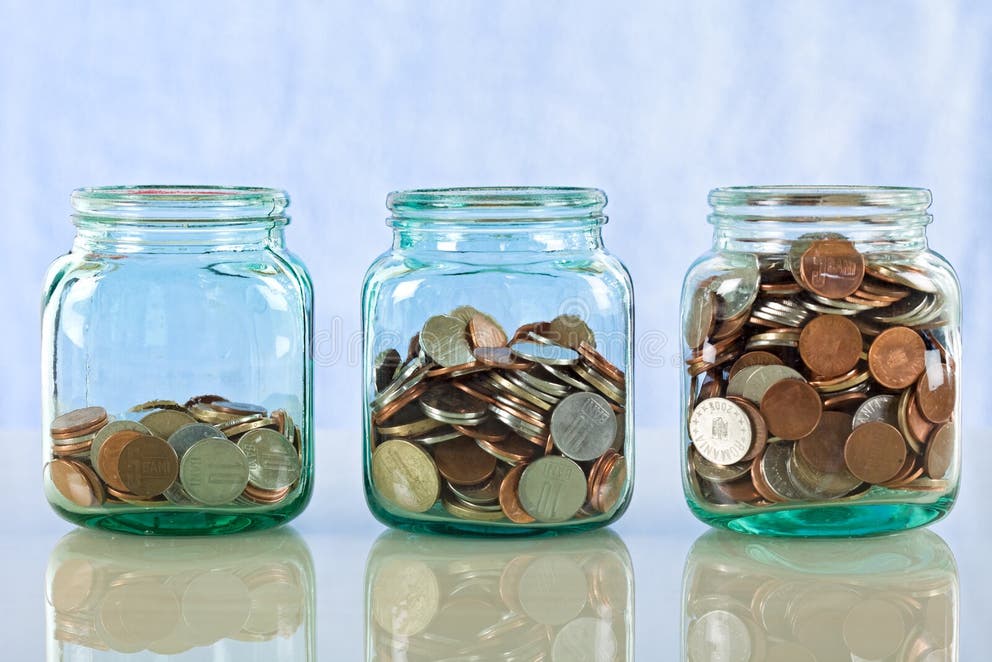 Saving money in old jars stock photo. Image of insurance - 8694158