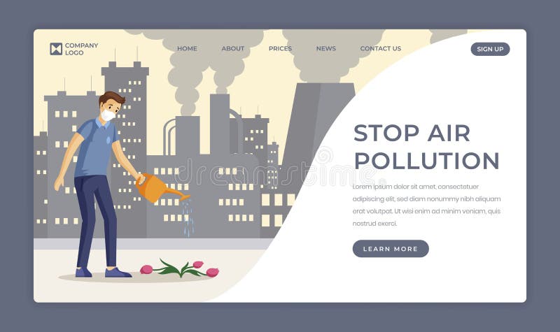 Saving Nature Flat Landing Page Template. Stop Air Pollution, Decrease ...