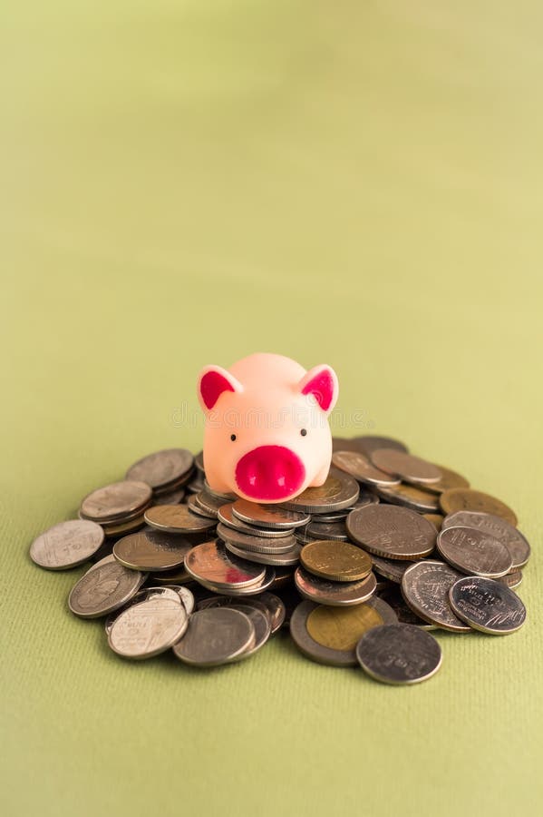 Saving Pig with Coins on the Floor Stock Photo - Image of investment ...
