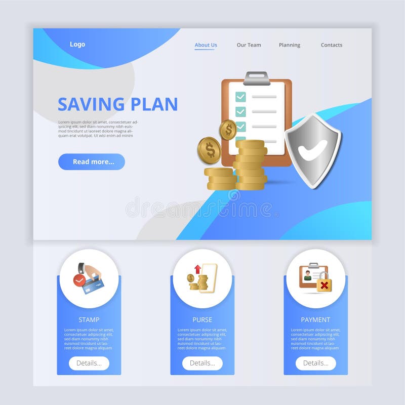 Saving Plan Flat Landing Page Website Template. Stamp, Purse, Payment ...