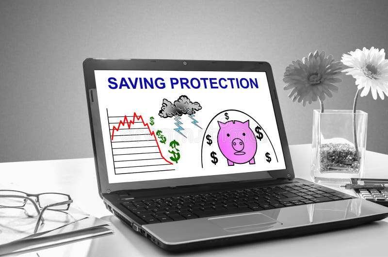 Saving Protection Concept on a Laptop Screen Stock Illustration ...