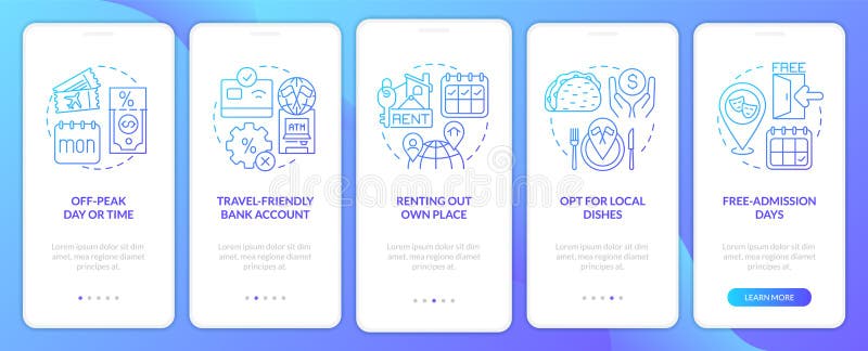 Saving Travel Money Tips Onboarding Blue Gradient Mobile App Screen ...