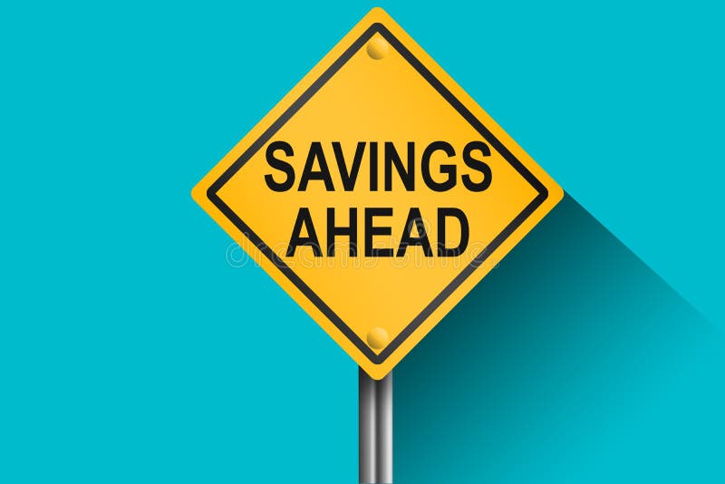 Savings Ahead Word on Yellow Road Sign Stock Illustration ...