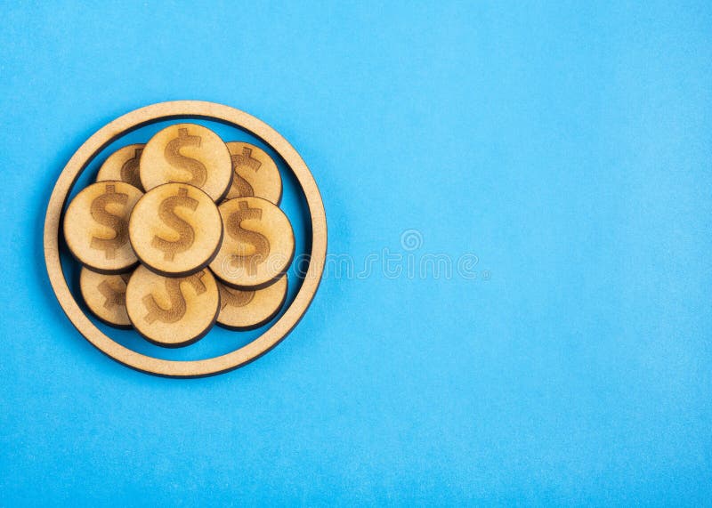 Savings Concept with Coins - Blue Background. Text Space Stock ...