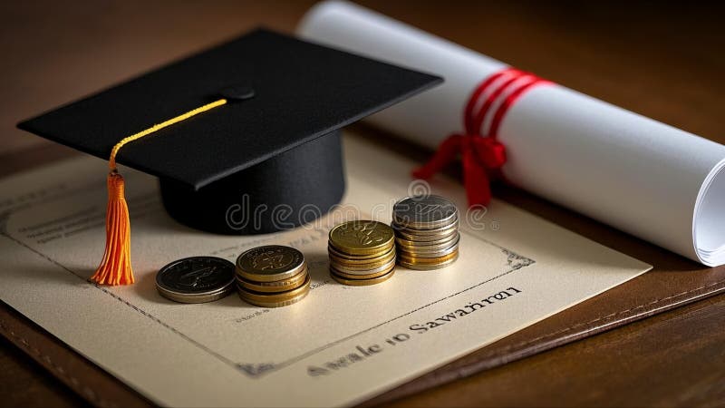 Savings with Graduation Cap with Coins As Symbol of Education Loan ...