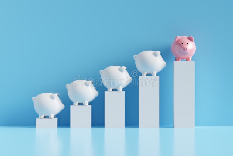 Savings Growth Concept. Piggy Banks on Ascending Graph Platforms Stock ...
