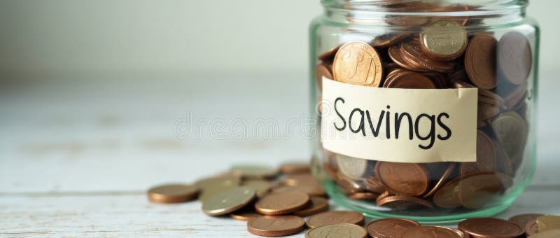 Savings â€“ a Jar Filled with Coins and a Label Showing the Importance ...