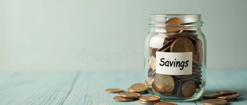 Savings â€“ a Jar Filled with Coins and a Label Showing the Importance ...