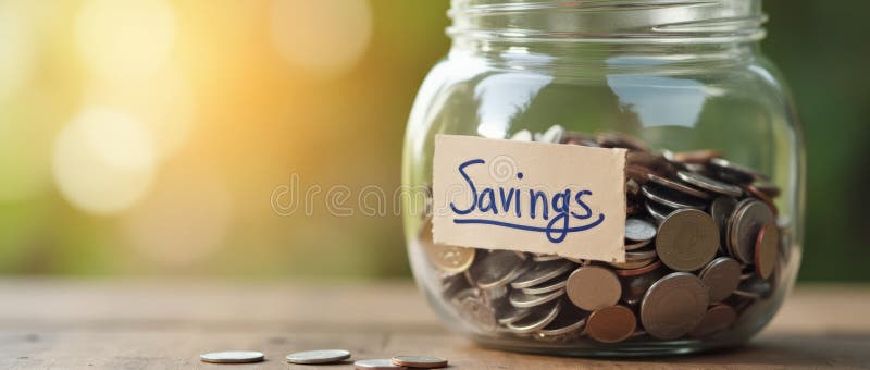 Savings â€“ a Jar Filled with Coins and a Label Showing the Importance ...