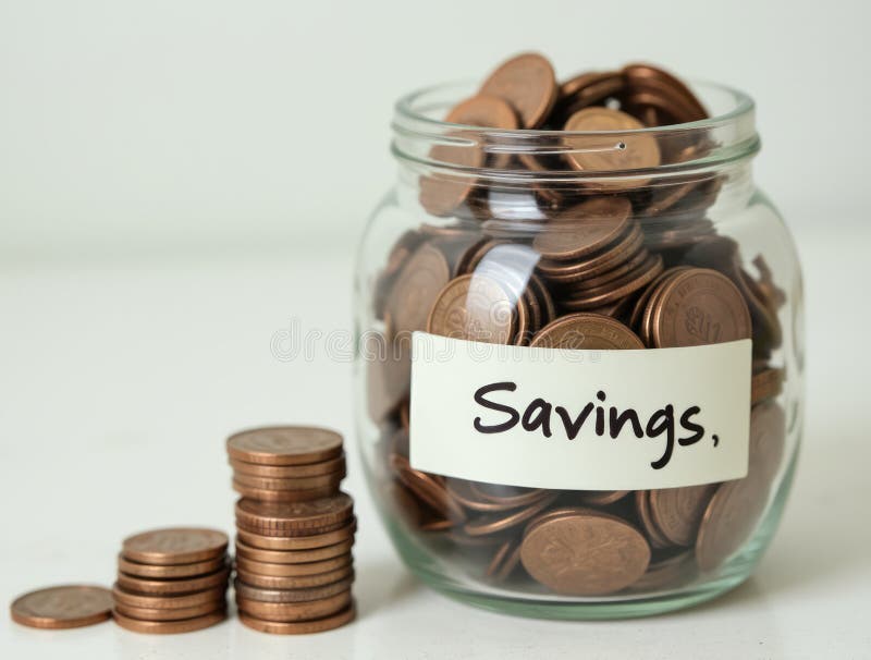 Savings â€“ a Jar Filled with Coins and a Label Showing the Importance ...