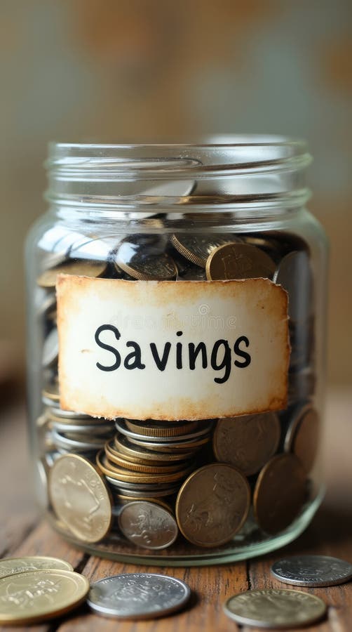 Savings â€“ a Jar Filled with Coins and a Label Showing the Importance ...