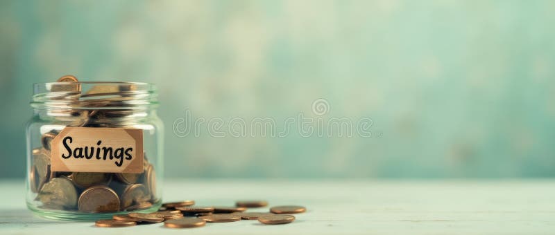 Savings â€“ a Jar Filled with Coins and a Label Showing the Importance ...
