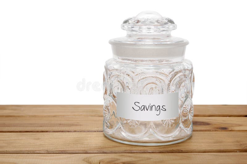 Glass Jar with Savings Label Stock Image - Image of still, shelf: 153735591