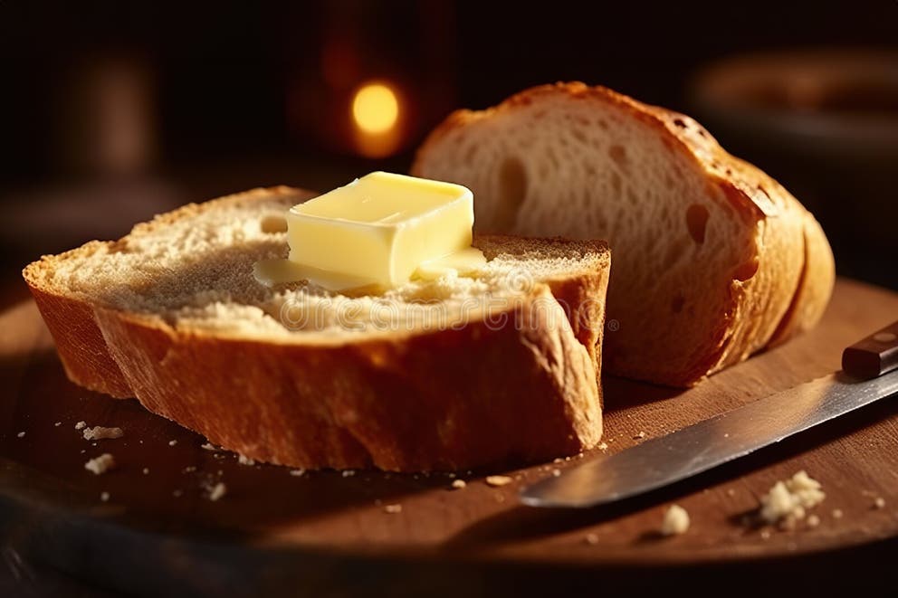 Savoring the Delight of Buttered Bread. Created with Generative AI Stock Illustration ...