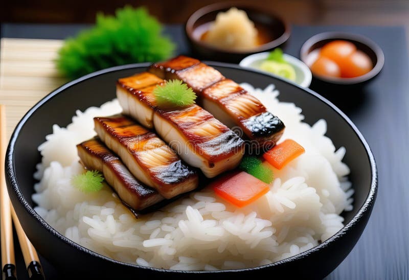 Savoring the Flavors of Grilled Eel Over Rice Stock Illustration ...