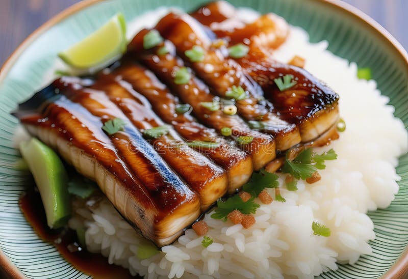 Savoring the Flavors of Grilled Eel Over Rice Stock Illustration ...