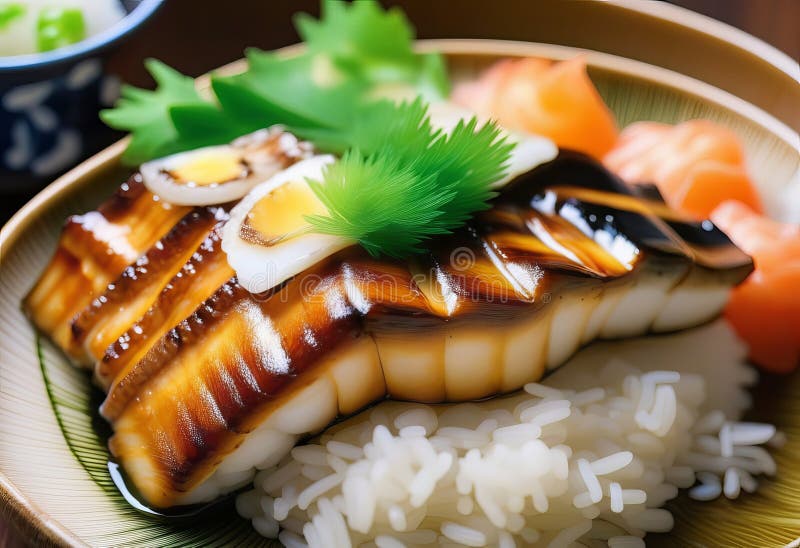 Savoring the Flavors of Grilled Eel Over Rice Stock Illustration ...