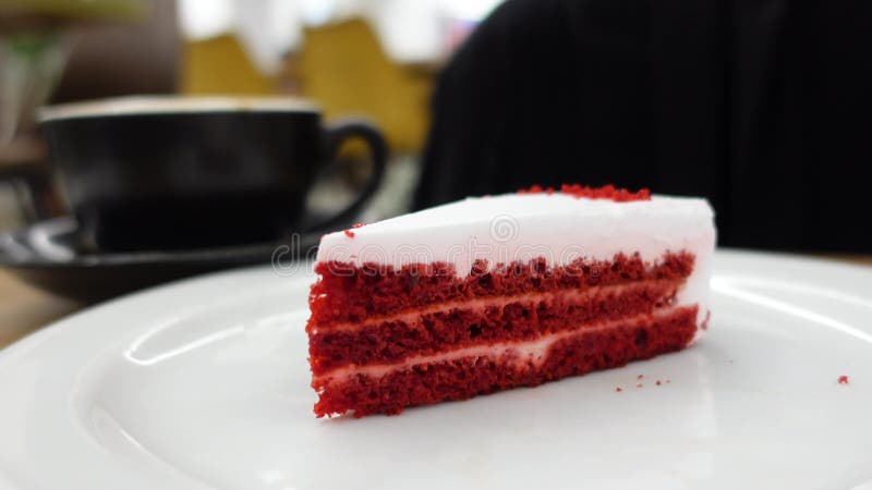 Enjoying Red Velvet Cake in a Cozy Cafe Setting Stock Video - Video of ...