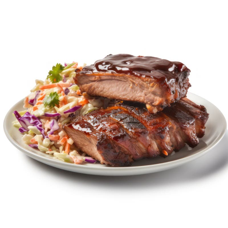 Savory American BBQ Ribs with Coleslaw on a Plate High Resolution Image ...