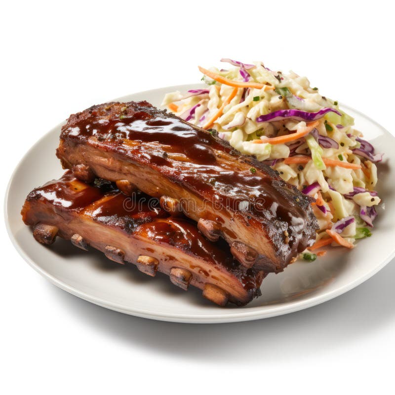 Savory American BBQ Ribs with Coleslaw on a Plate High Resolution Image ...