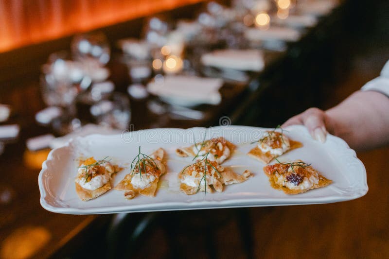 Savory Appetizers Served at an Elegant Dining Event in a Chic ...