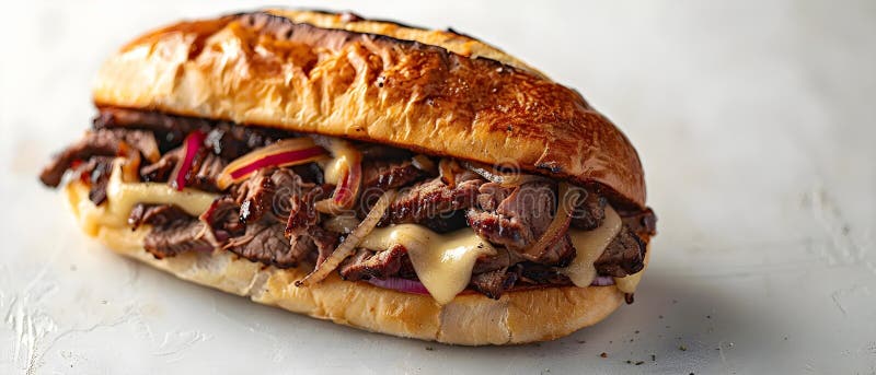 Savory Beef & Cheese Delight on Toasted Roll. Concept Sandwich Recipe ...