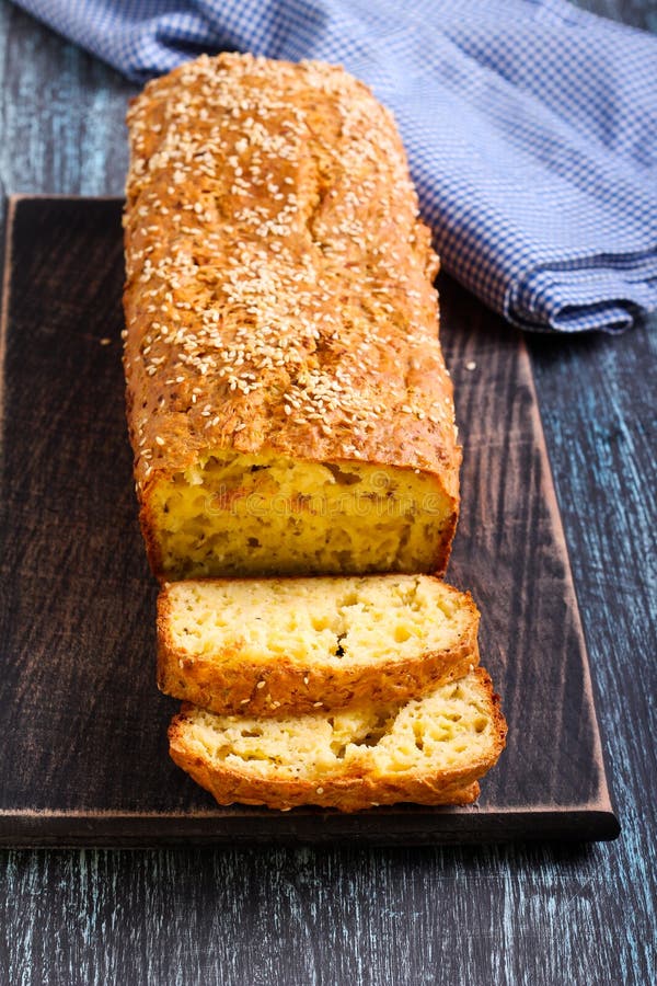 Savory Bread Loaf with Sesame Sliced Stock Image - Image of baked ...