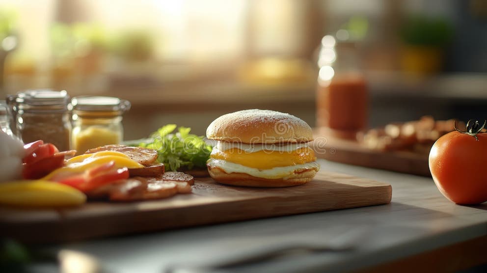 Savory Breakfast Spread Featuring a Delicious Egg Sandwich with Fresh ...