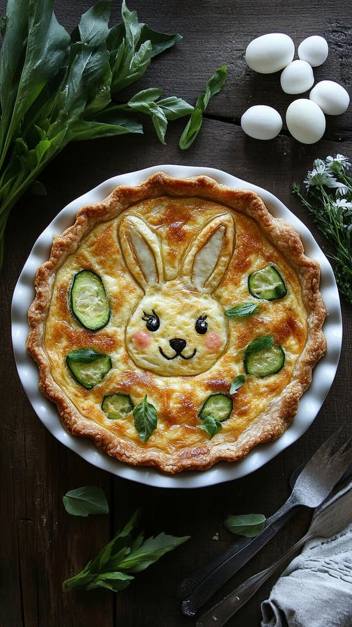 A Savory Bunny-shaped Quiche with Spring Vegetables. Pic Stock Photo ...