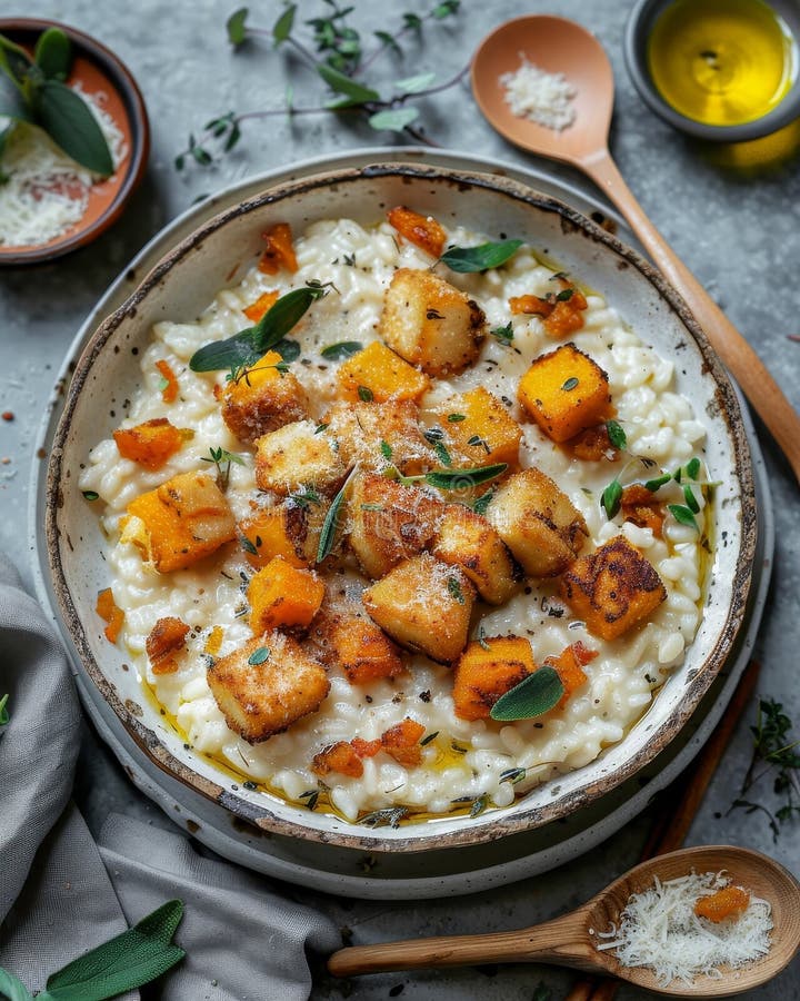 Savory Butternut Squash Risotto with Parmesan, Sage, and Thyme a Rustic Culinary Delight Stock ...