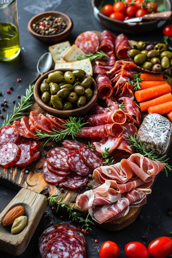 Savory Charcuterie Board Featuring a Variety of Delectable Meat Snacks ...