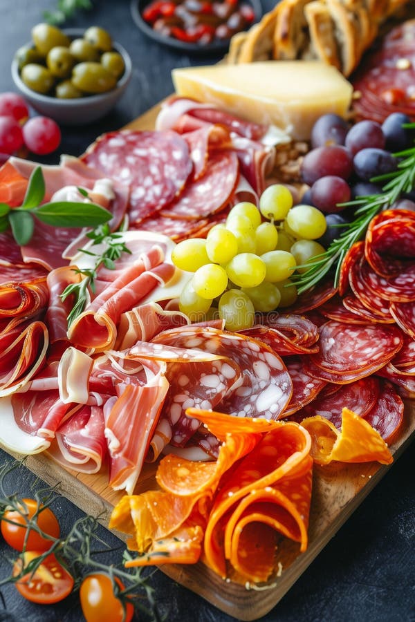 Savory Charcuterie Board Featuring a Variety of Delectable Meat Snacks ...