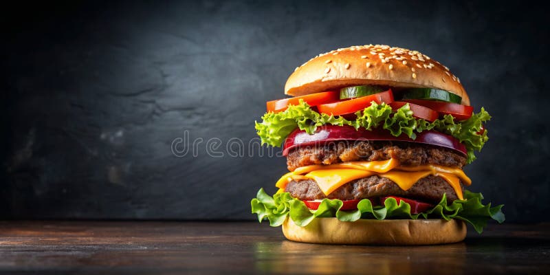 Savory Cheeseburger Stack Layers of Flavor on a Dark Background ...