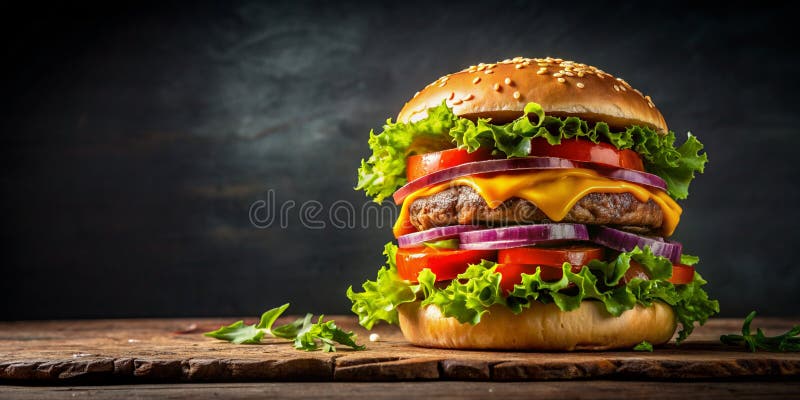 Savory Cheeseburger Stack Layers of Flavor on a Dark Background AI ...