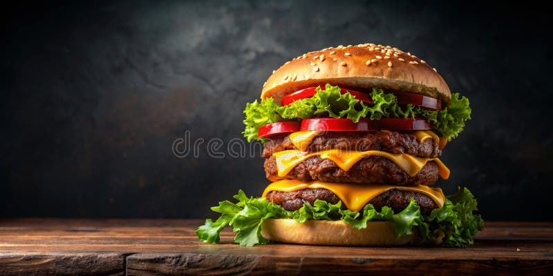 Savory Cheeseburger Stack Layers of Flavor on a Dark Background AI ...