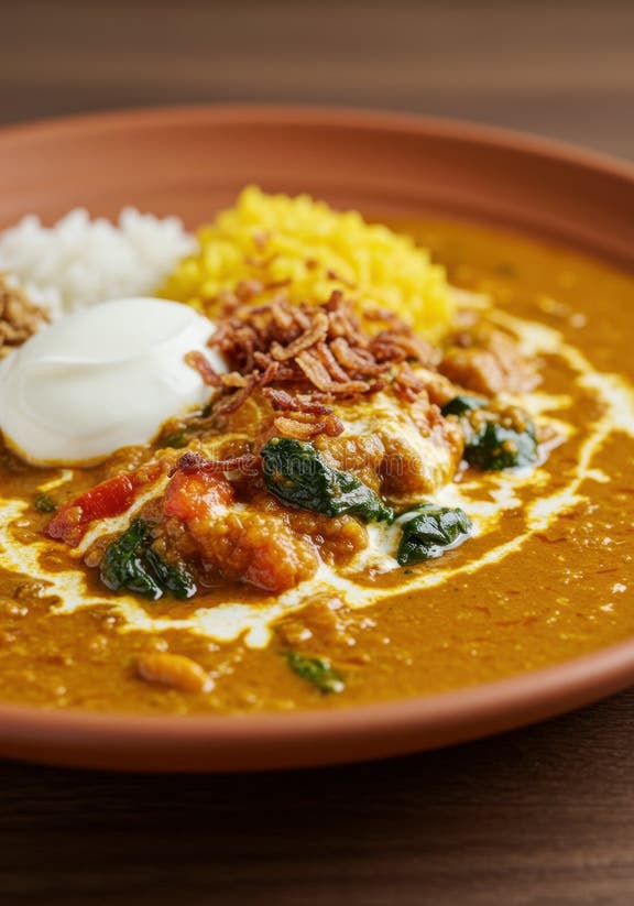Savory Chicken Curry with Rice and Yogurt Stock Illustration ...