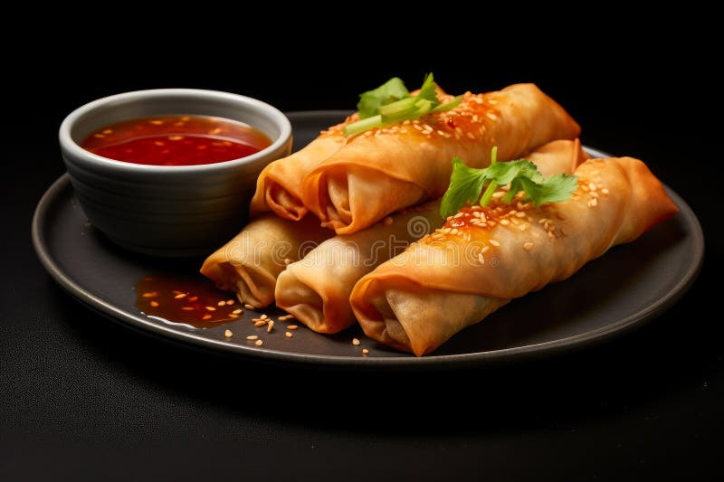 Savory Chicken Spring Rolls Platter. Stock Illustration - Illustration ...