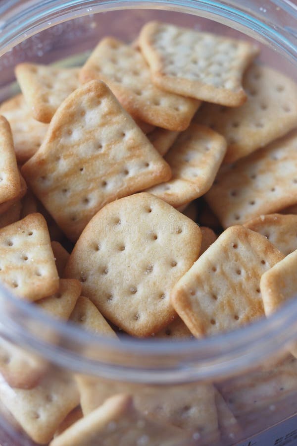 Savory Crackers in a Clear Container for Snacking or Serving Stock ...