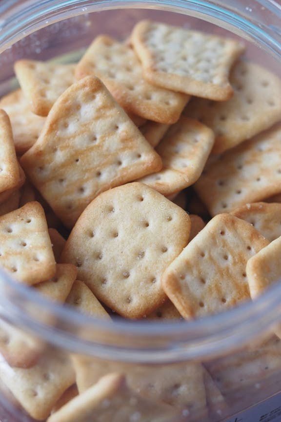Savory Crackers in a Clear Container for Snacking or Serving Stock ...