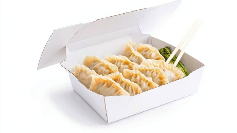 Delicious Dumplings Served in a Takeout Box with Chopsticks Ready for a ...