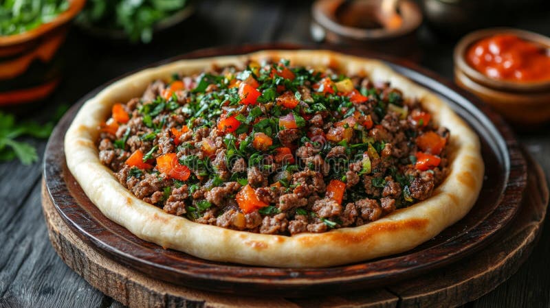 Savory Ground Beef and Vegetable Flatbread Stock Illustration ...