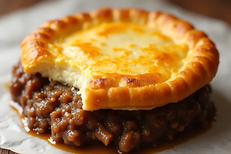 A Savory Meat Pie with a Portion Missing Rests Invitingly on Paper ...