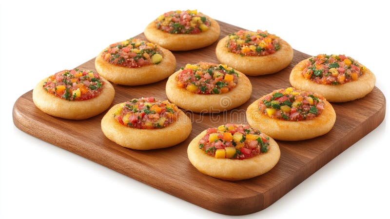Savory Mini Pizzas on Wooden Board, Appetizer Stock Image - Image of ...