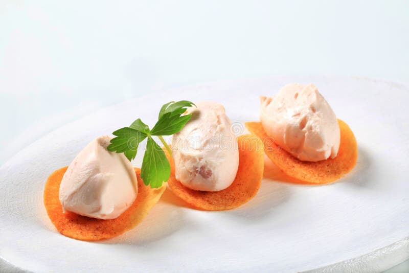 Savory mousse on crisps stock image. Image of board, potato - 54829101